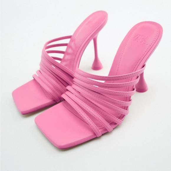 Zara | Shoes | Zara Preppy Barbie Pink Strappy Square Toe Sandal Spool ...